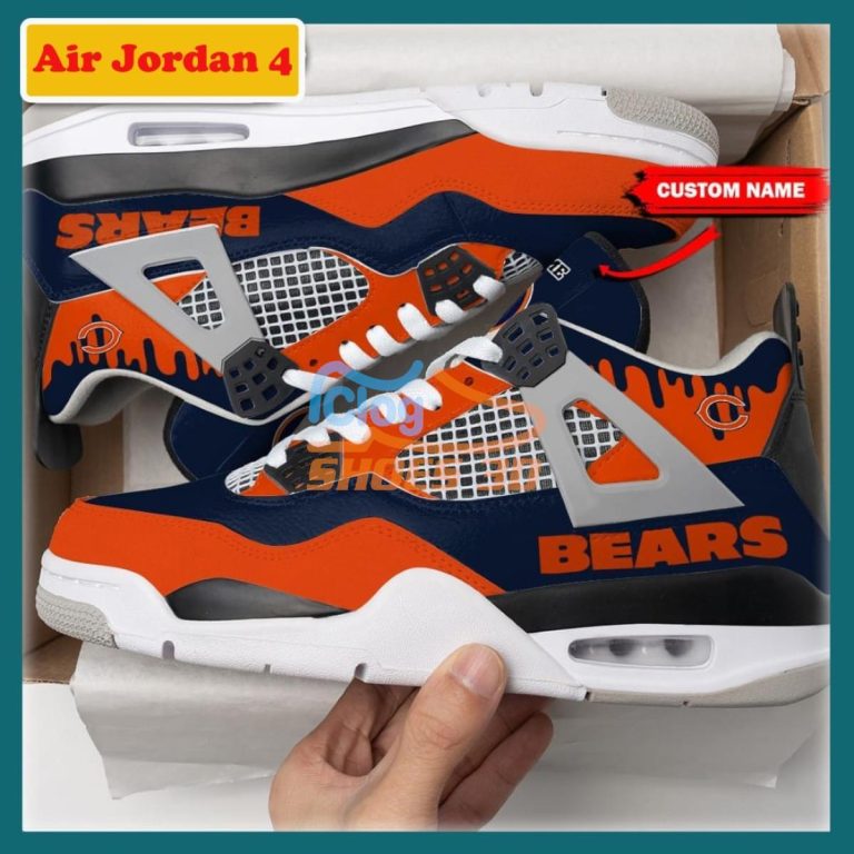 Chicago Bears Paint Air Jordan 4 Custom Name Shoes - ClogShoes3D