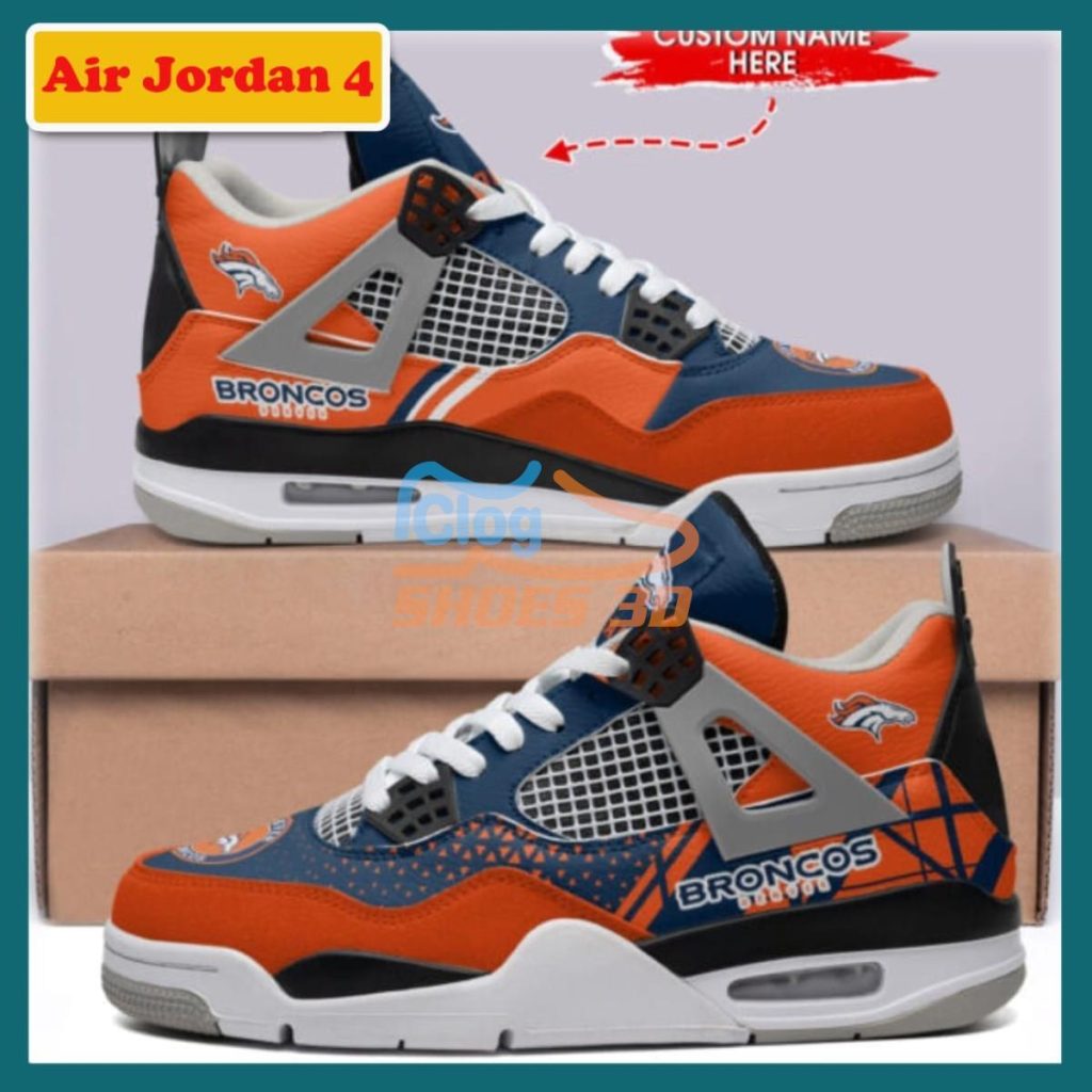 Denver Broncos Design Air Jordan 4 Custom Name Shoes - ClogShoes3D