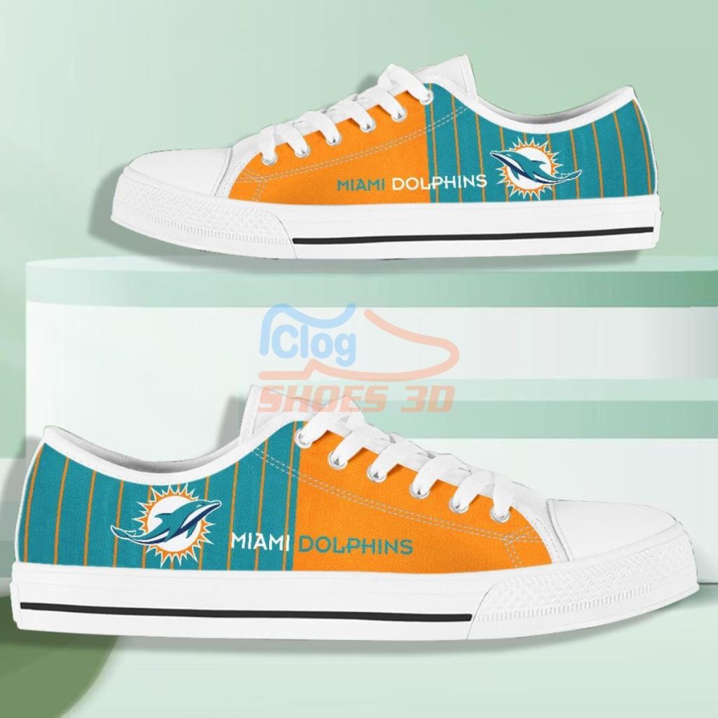 Miami Dolphins Low Top Canvas Shoes - ClogShoes3D