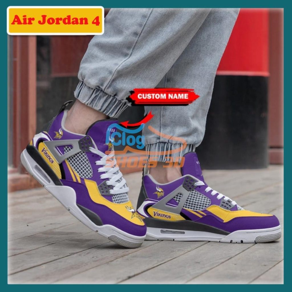 Minnesota Vikings Football Logo Air Jordan 4 Custom Name Shoes ...