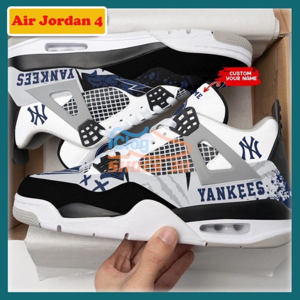 New York Yankees Ink Splash NFL Air Jordan 4 Custom Name Shoes ...