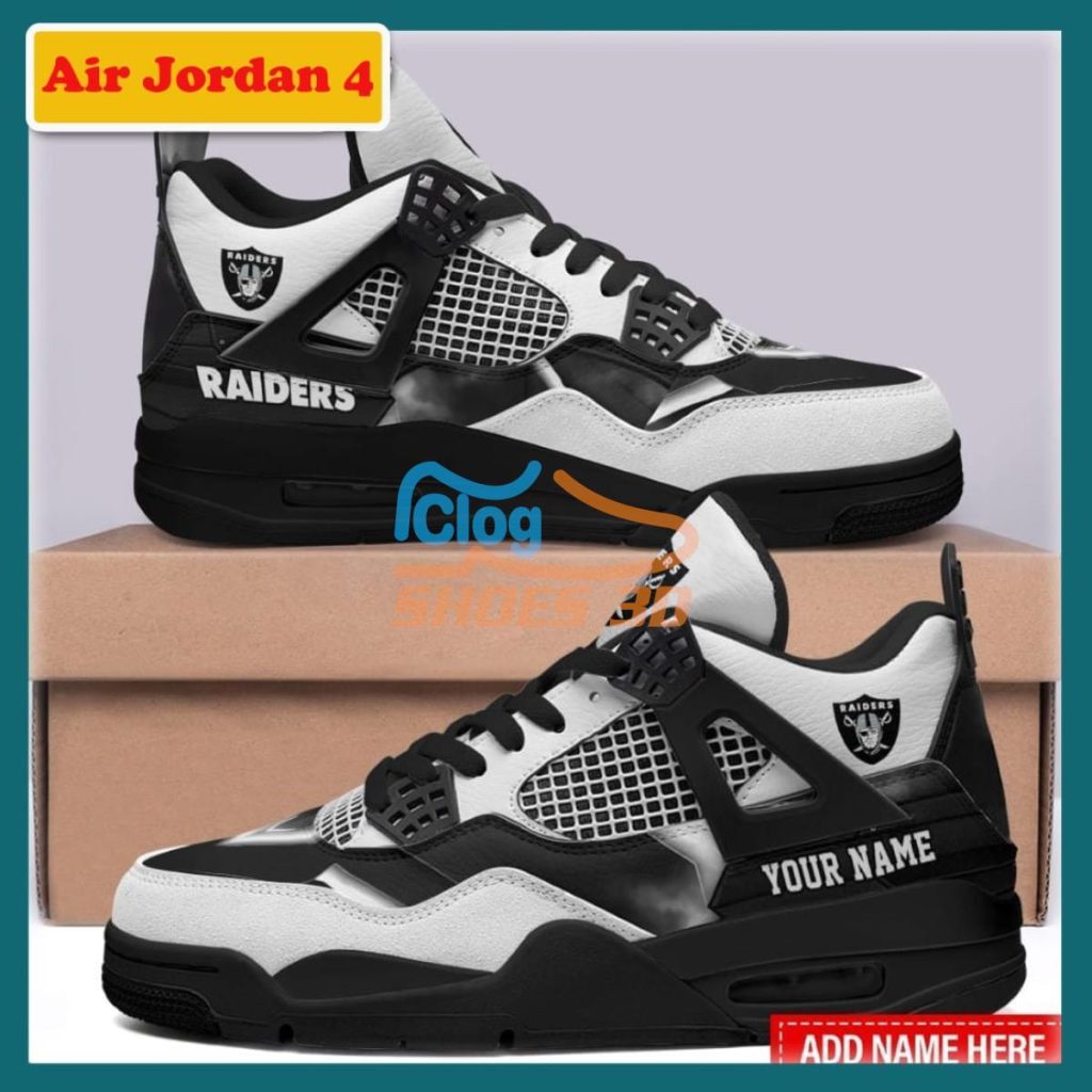 NFL Las Vegas Raiders Football Logo Air Jordan 4 Custom Name Shoes ...