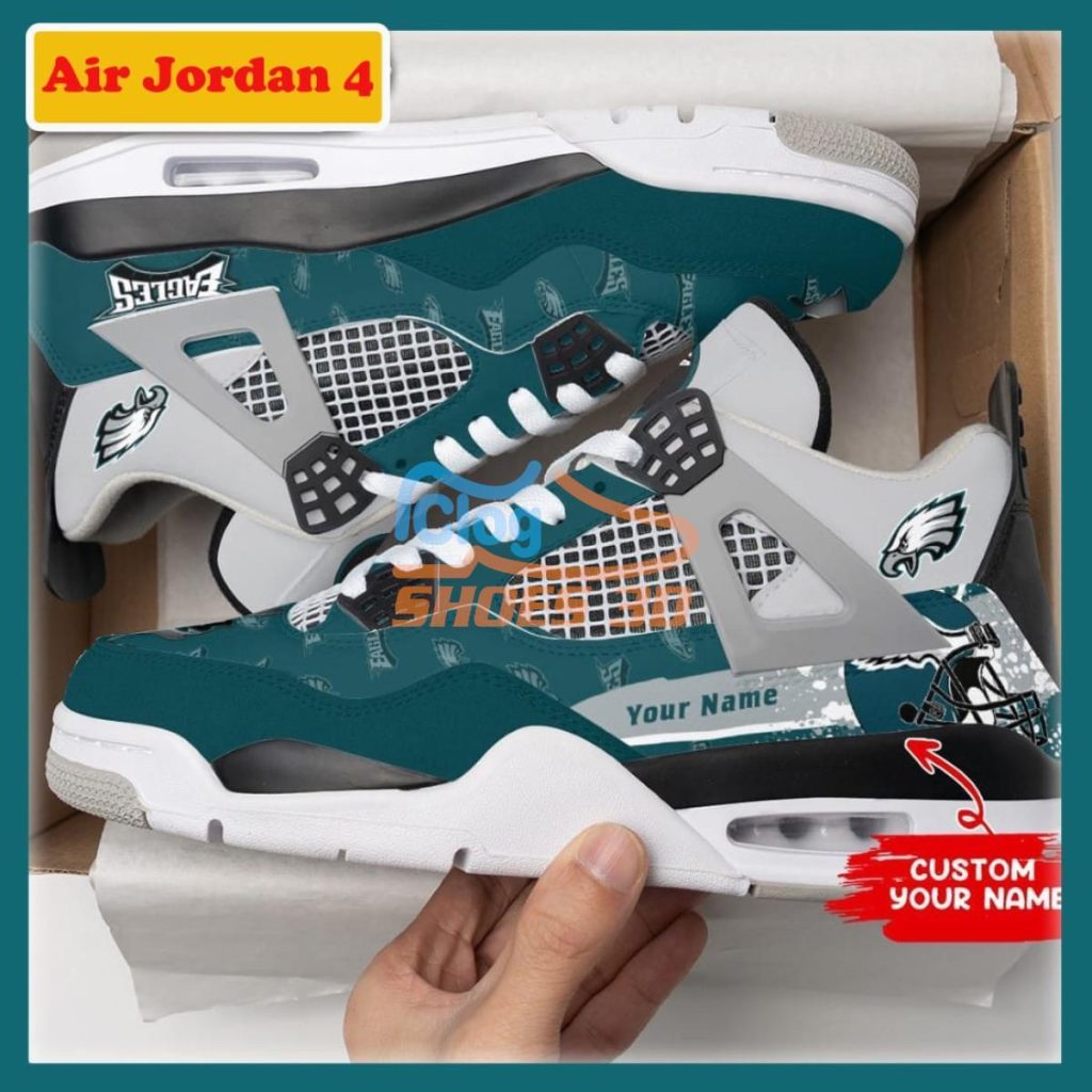 Philadelphia Eagles Air Jordan 4 Custom Name Shoes - ClogShoes3D