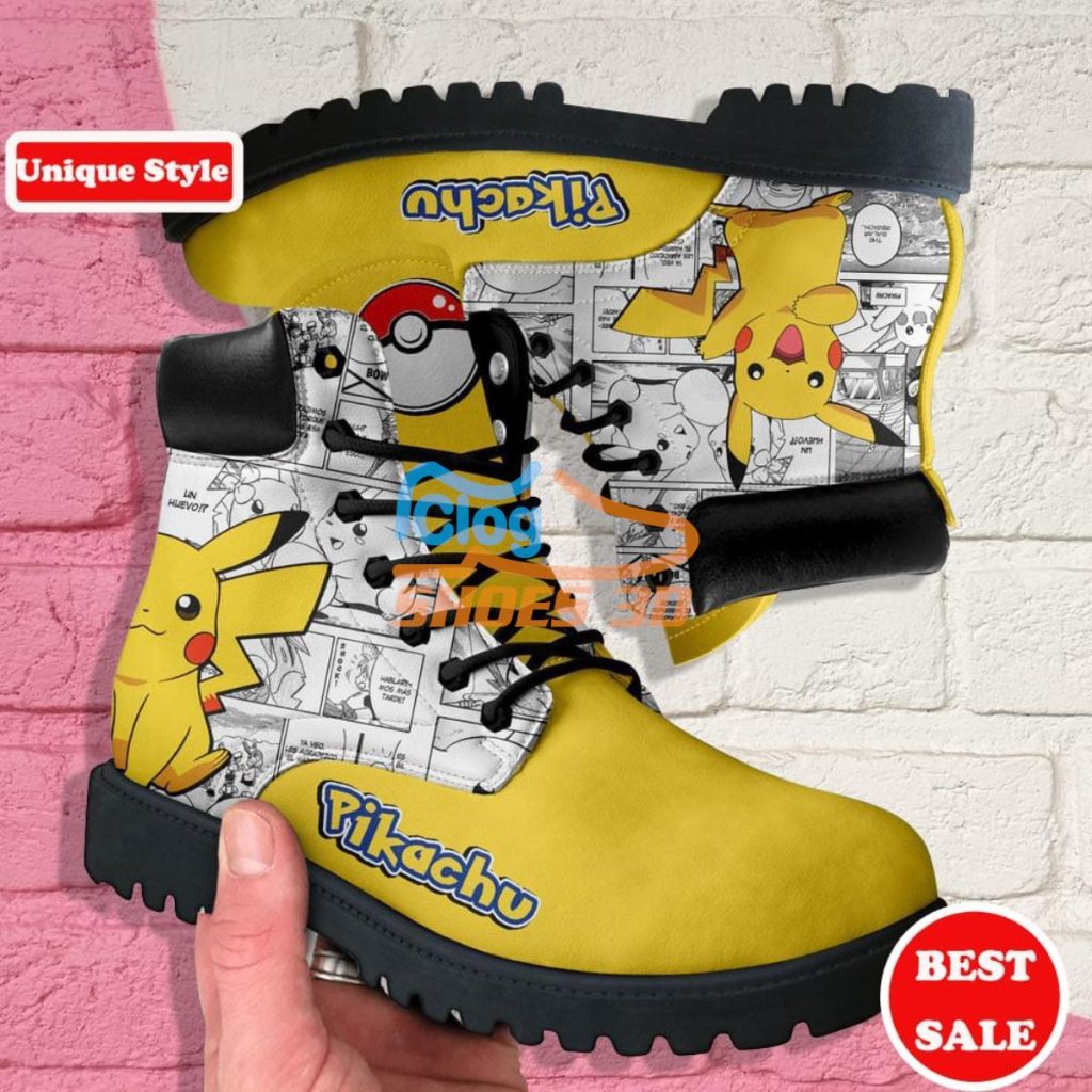 Pokemon Anime Pikachu In Yellow Pattern Leather Boots Casual Shoes ...